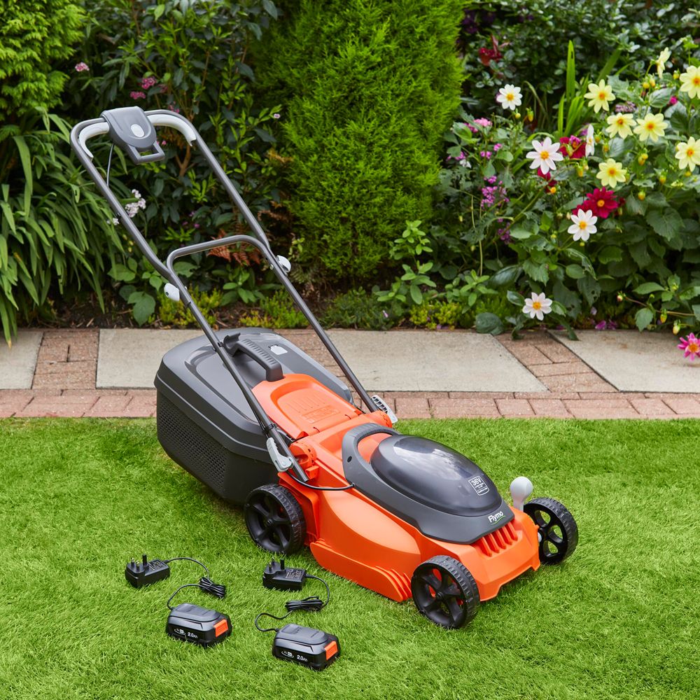 Flymo EasiStore 380R 36V Cordless Lawn Mower with Rear Roller (with 2 x ...