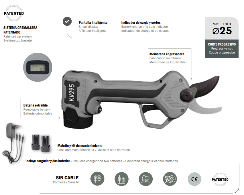Kamikaze KV 295 14.4V Cordless Pruning Shear (with 2 x 2.5Ah Batteries & Charger)
